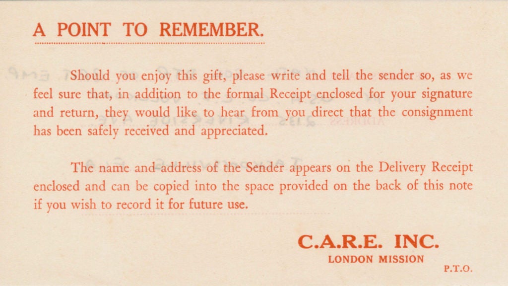 A CARE Package for Queen Elizabeth's Wedding - Gift to England - CARE